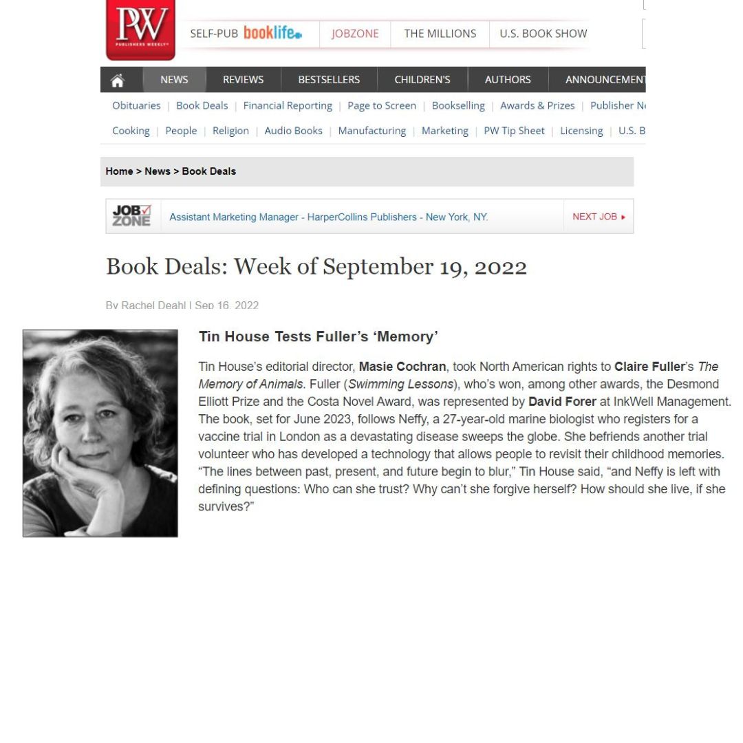 Fifth novel: The Memory of Animals to be published by Tin House in ...